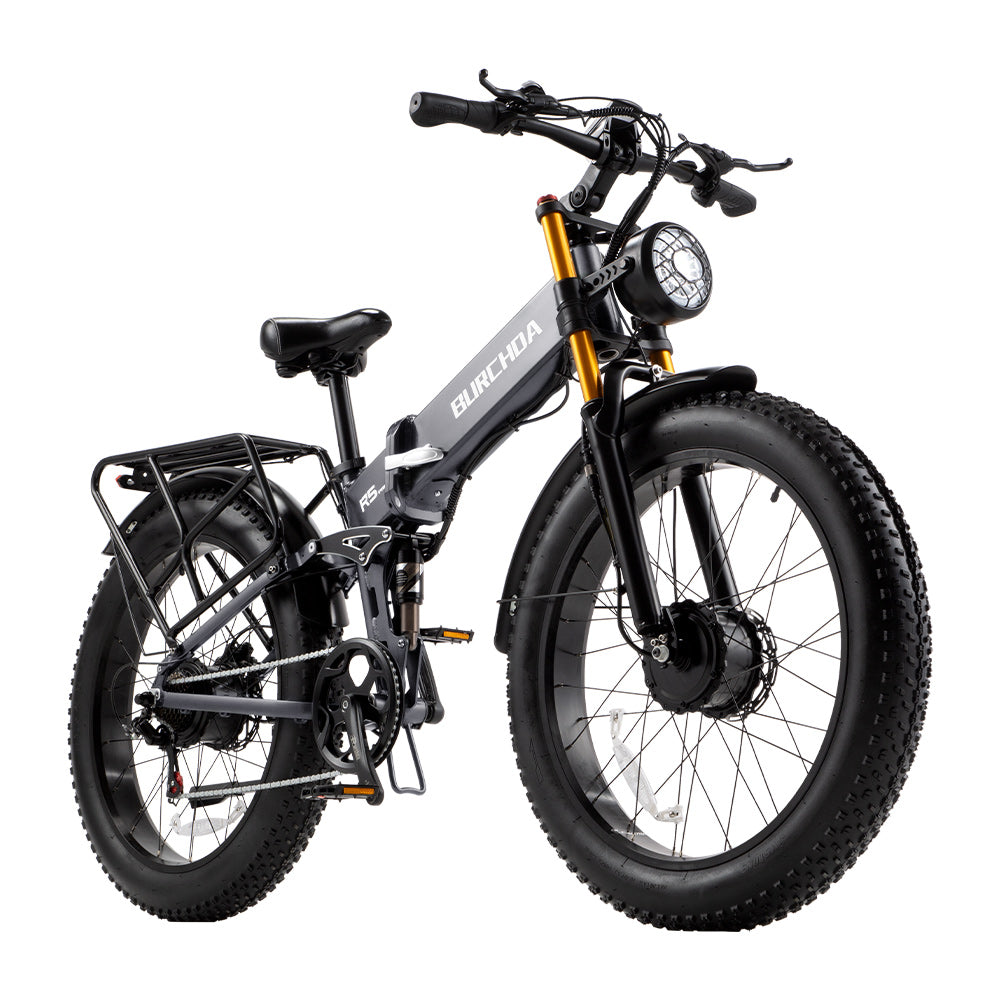 Burchda R5 Pro Folding Fat Tire Mountain Electric Bike MTB, Full ...