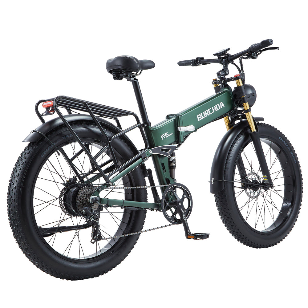 Burchda R5 Pro Folding Fat Tire Mountain Electric Bike MTB, Full ...
