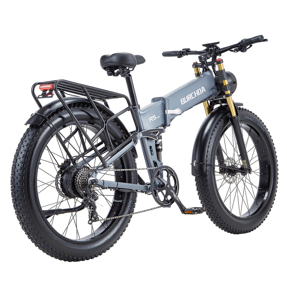 Burchda R5 Pro Folding Fat Tire Mountain Electric Bike MTB, Full ...